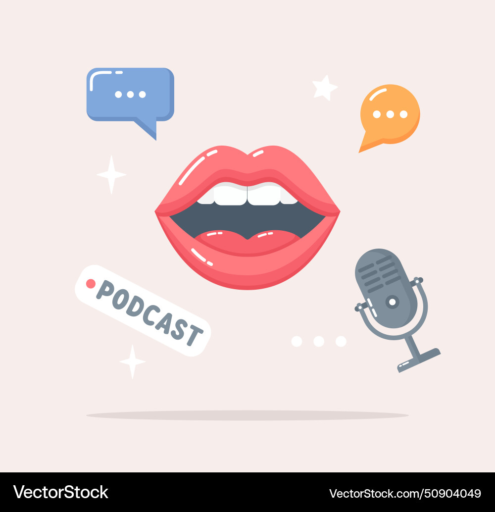 Talking mouth microphone and speech bubbles Vector Image