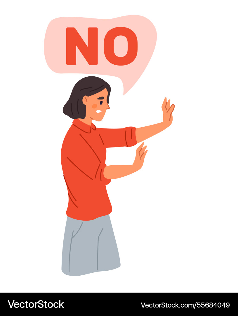 Woman with forbidding hands gesture rejection Vector Image