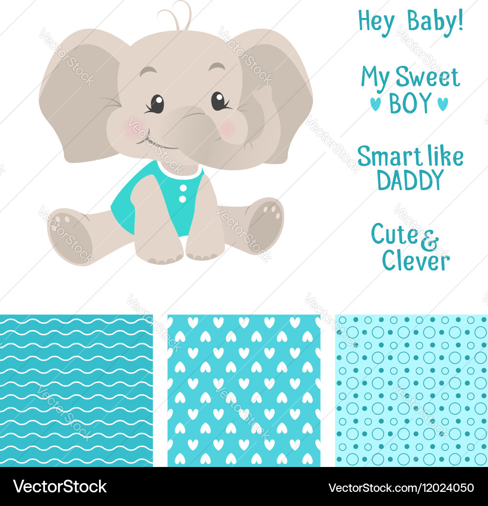 Baby boy elephant design with seamless patterns Vector Image