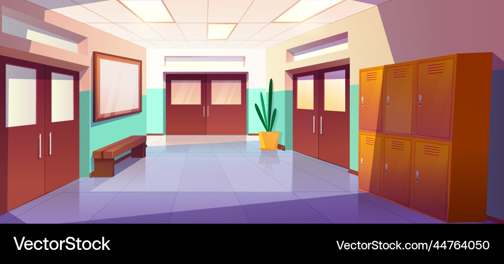 Cartoon school hallway interior with lockers Vector Image
