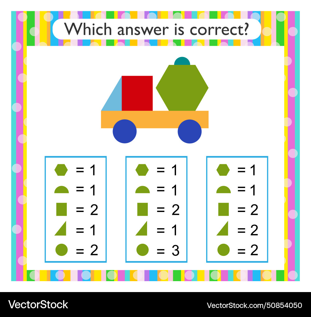 Math activity for kids find the correct answer Vector Image