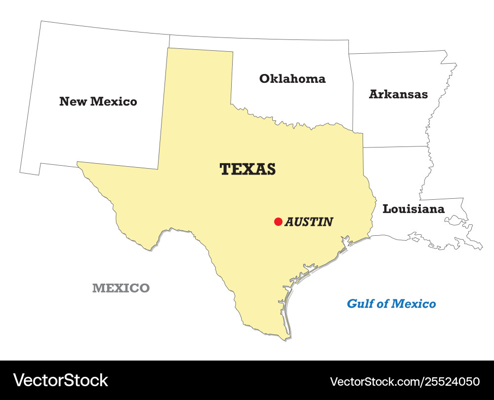Texas state map with neighboring states Royalty Free Vector
