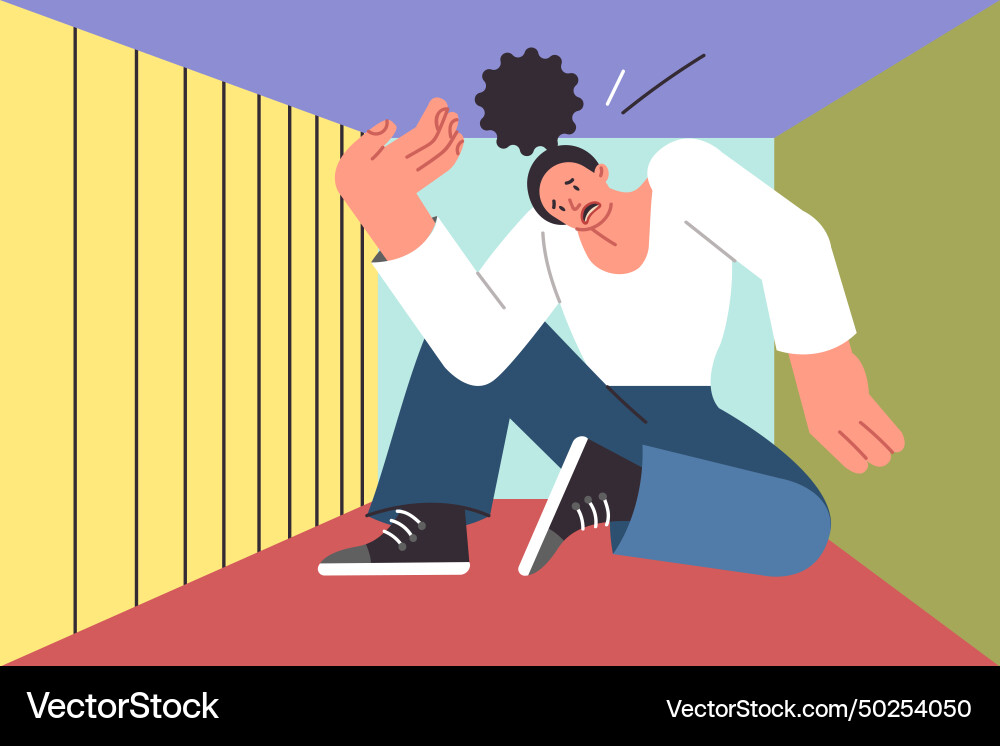 Woman suffering from claustrophobia sits Vector Image