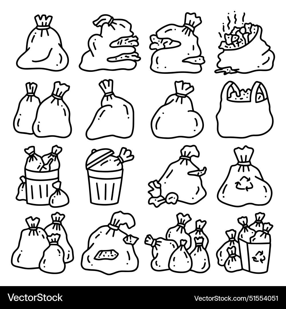 Garbage bag trash can scraps draw doodle outline Vector Image