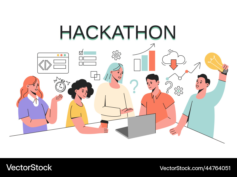 Hackathon doodle hand drawing business programmers