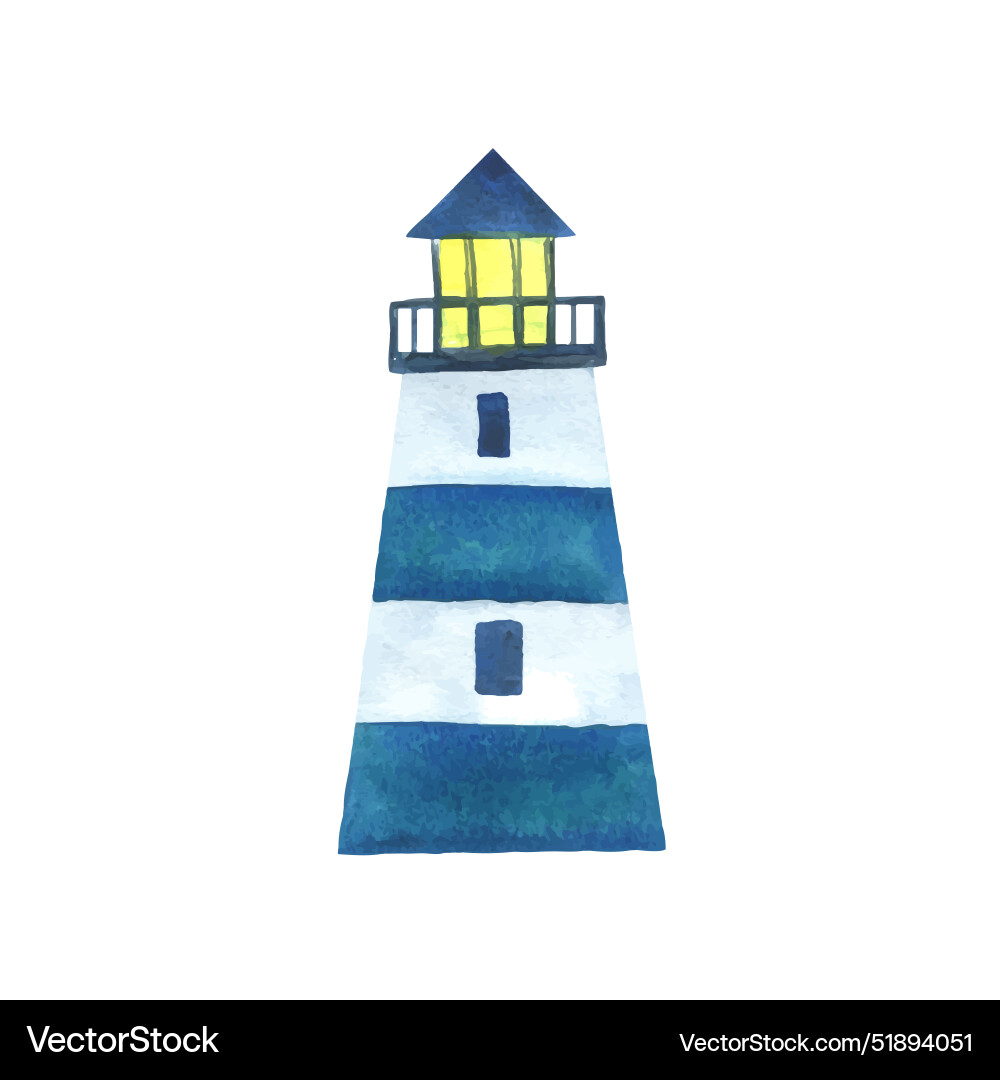 Striped lighthouse in nautical blue and yellow Vector Image