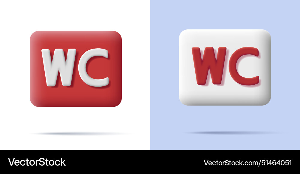 Wc 3d sign square with rounded coerners Royalty Free Vector