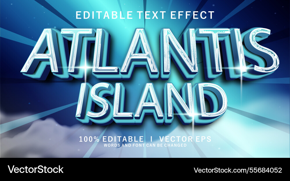 Atlantis island 3d text effect with modern style Vector Image