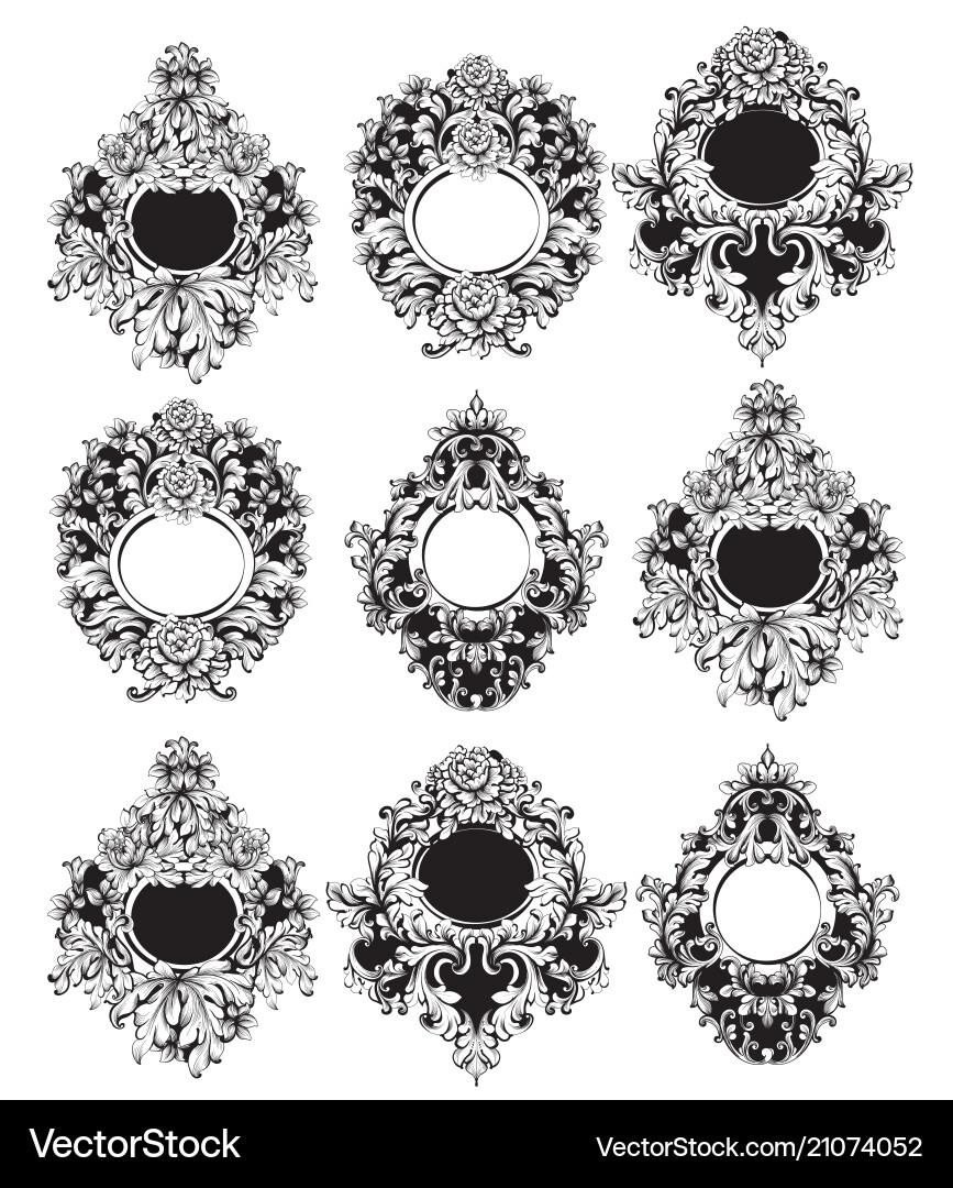Baroque round frame sets collection Royalty Free Vector