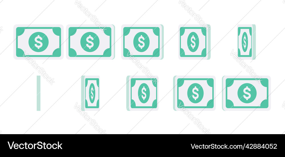 Cartoon dollar banknote rotating animation Vector Image