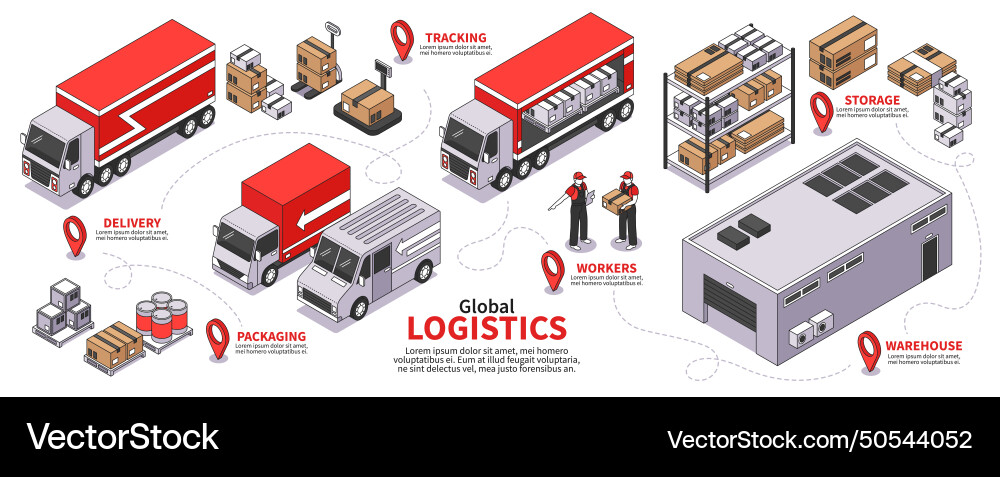 Global logistics isometric infographics Royalty Free Vector