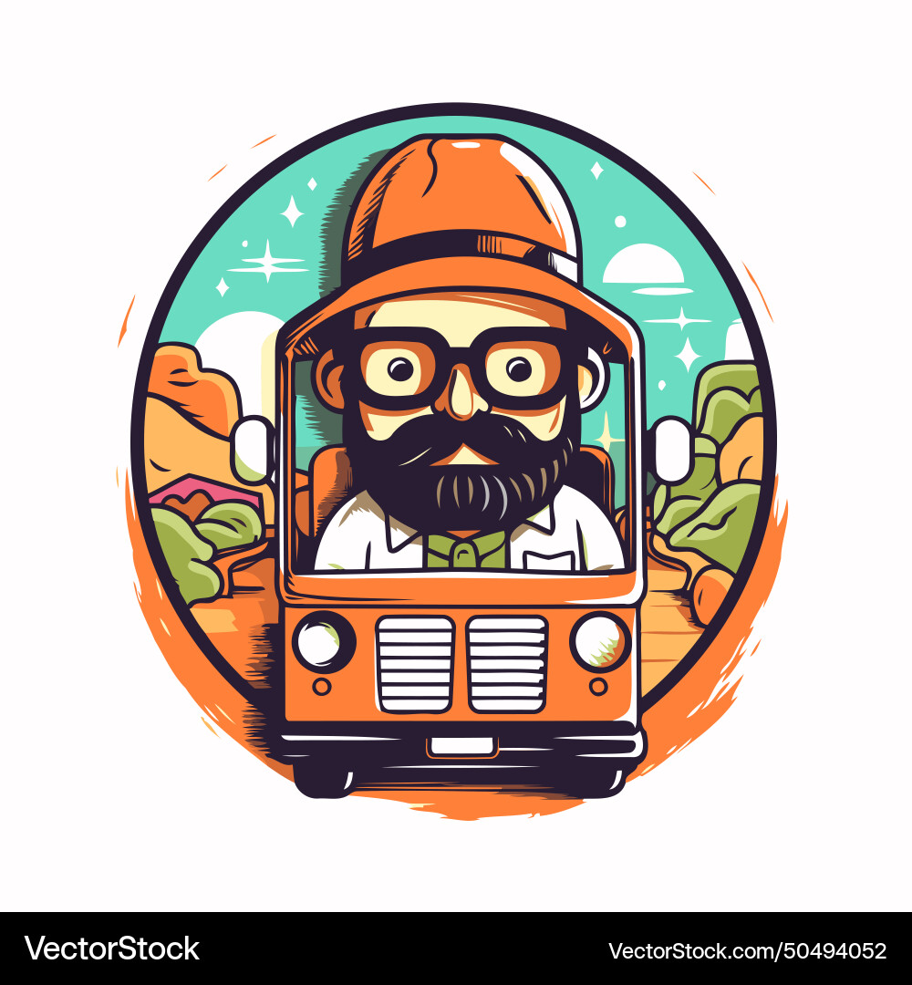 Hipster bus driver with beard glasses and hat Vector Image
