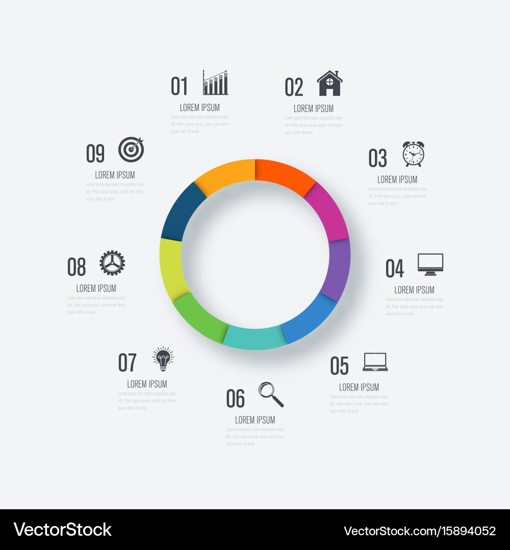 Infographics template 9 options with circle Vector Image