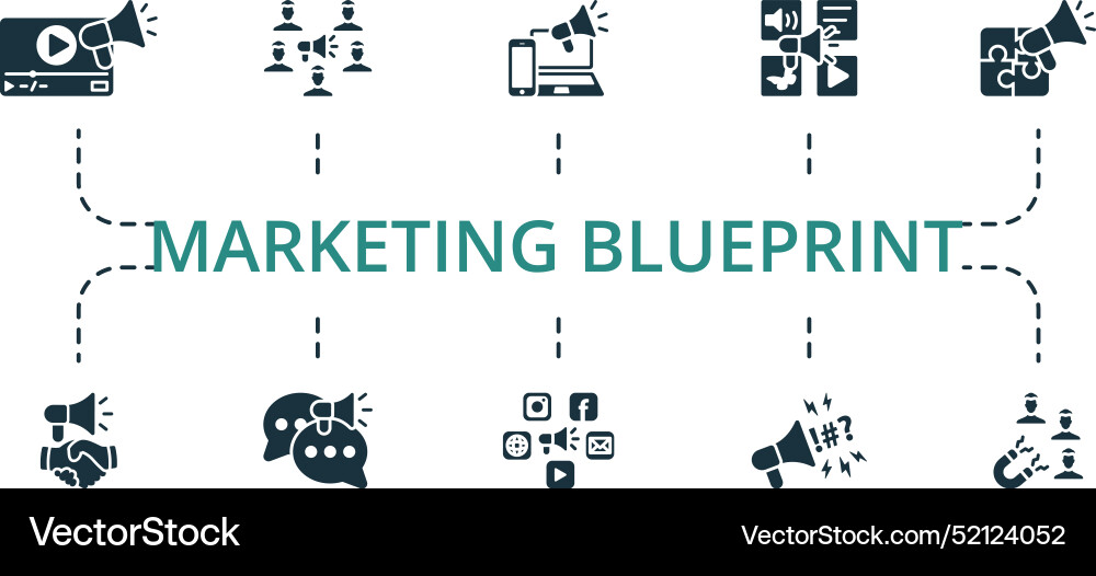 Marketing blueprint icon set monochrome simple Vector Image