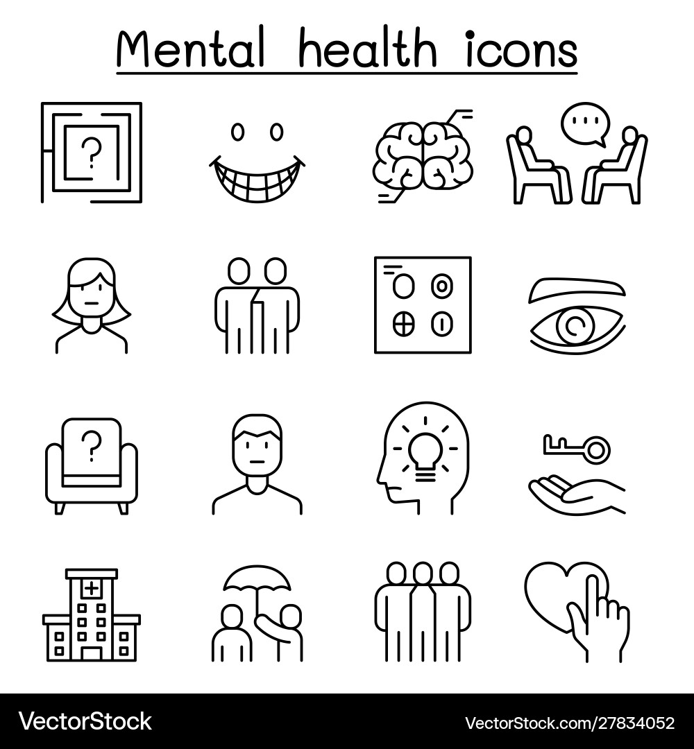 Mental health icon set in thin line style Vector Image