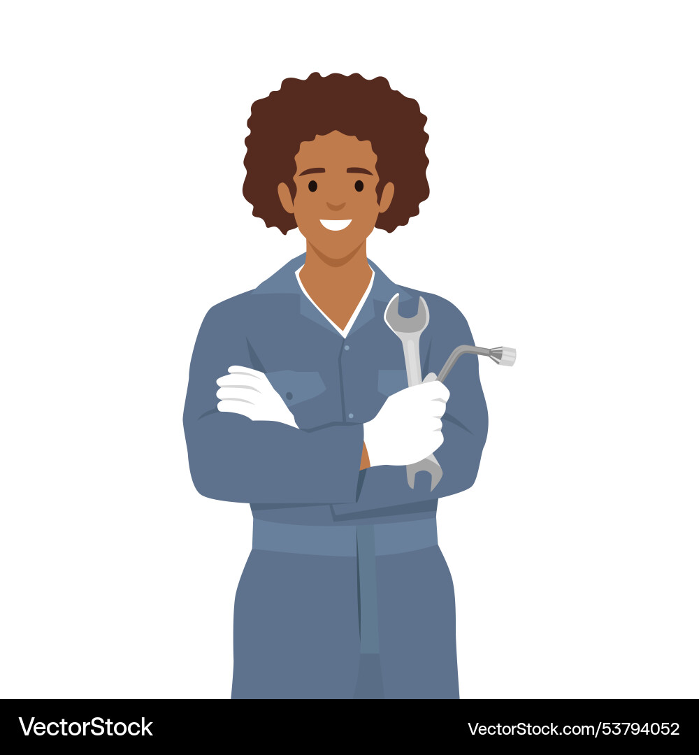 Young man auto car mechanic Royalty Free Vector Image