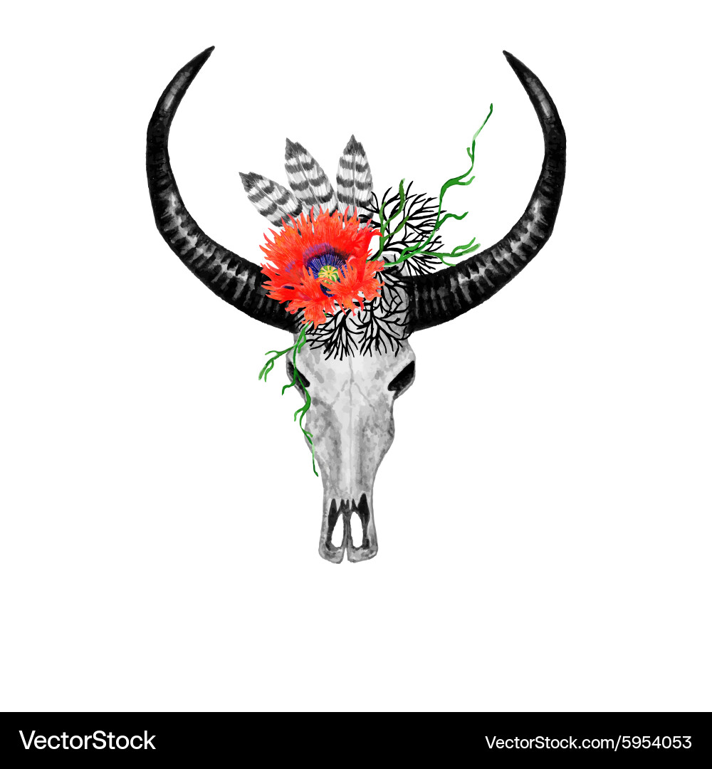 Bull skull poppybw Royalty Free Vector Image - VectorStock