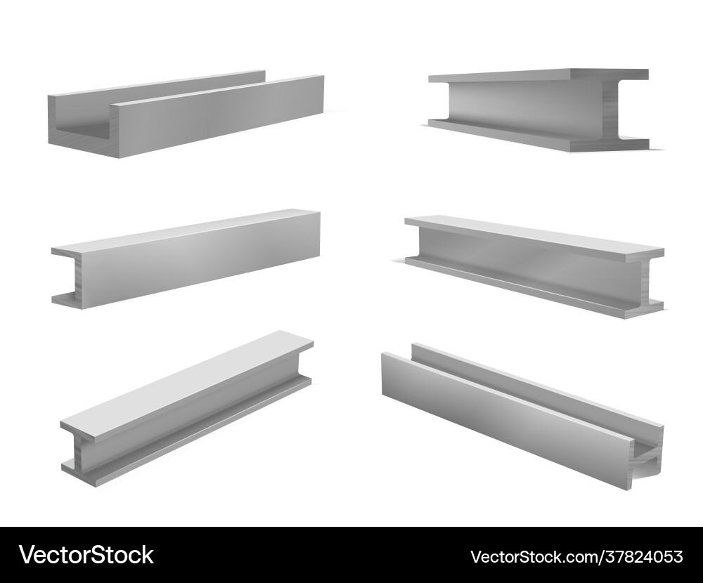 Collection realistic construction metal beams Vector Image