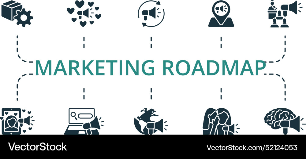 Marketing roadmap icon set monochrome simple Vector Image