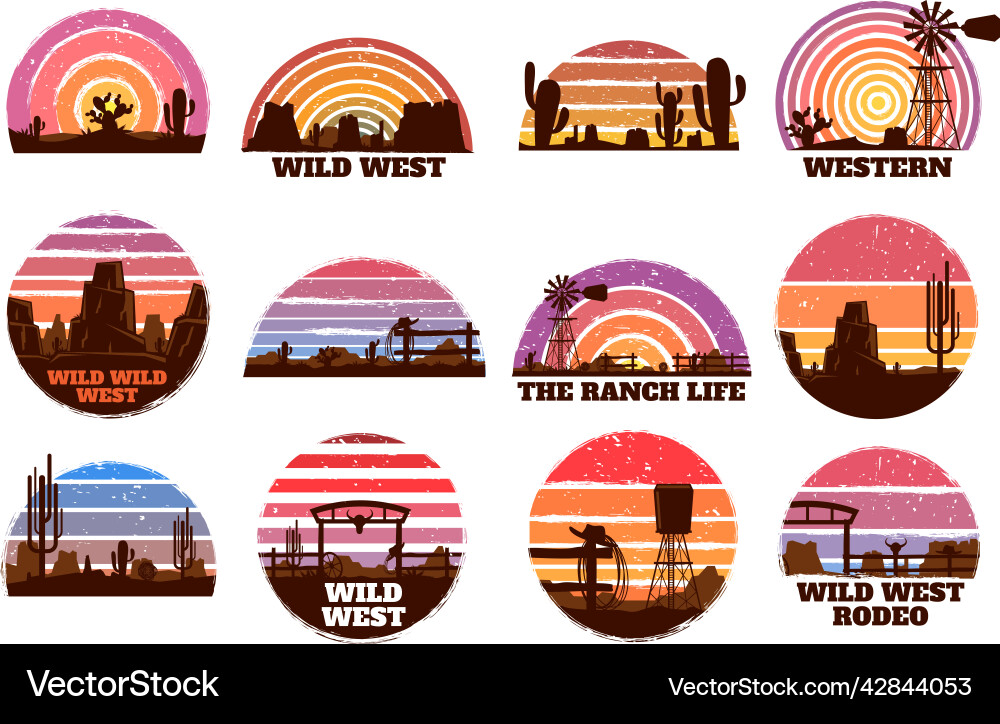 Wild West Sunset Ranch Silhouette Royalty Free Vector Image