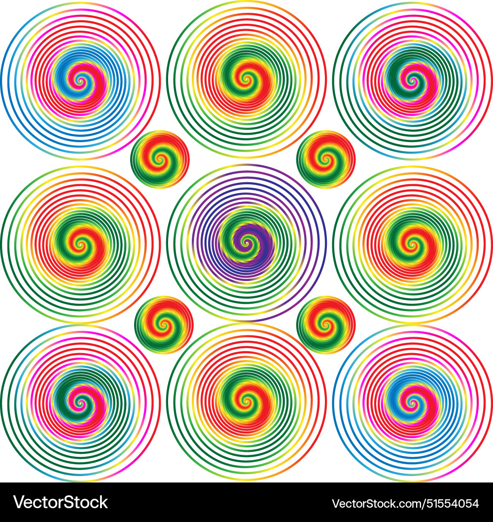 A set of multicolored radial hypnotic spirals Vector Image