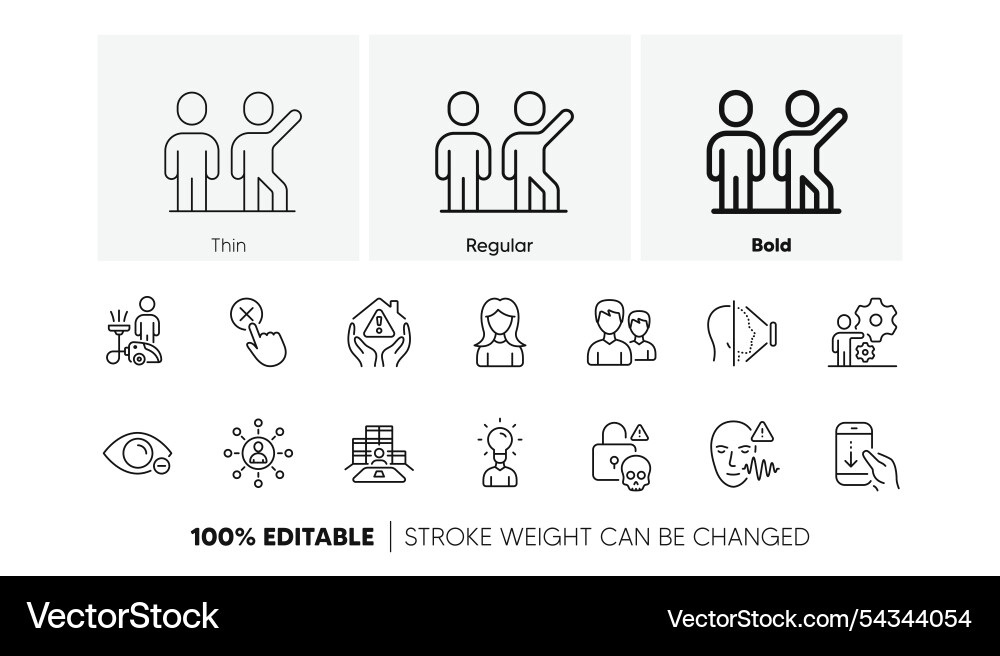 Inventory cleaning and reject click line icons Vector Image