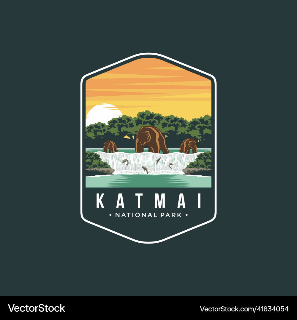 Katmai national park patch logo Royalty Free Vector Image