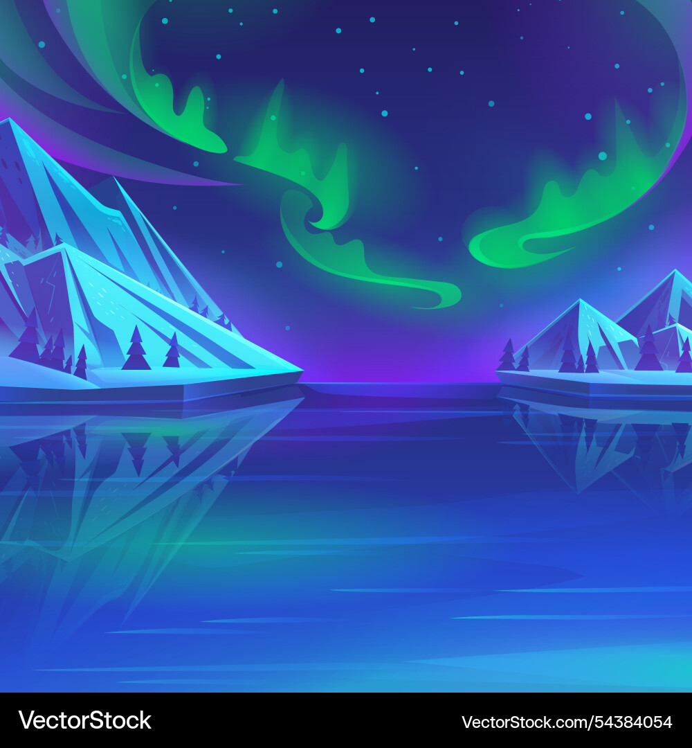 Northern lights evening polar arctic landscape Vector Image