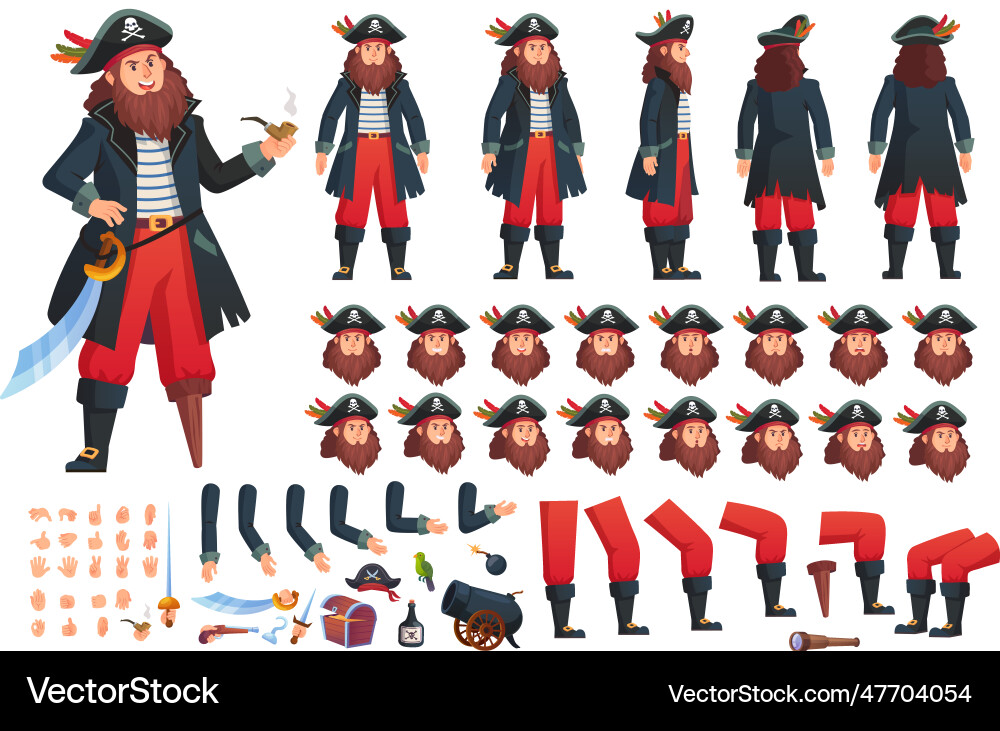 Pirate animation 2d pirat animated character Vector Image
