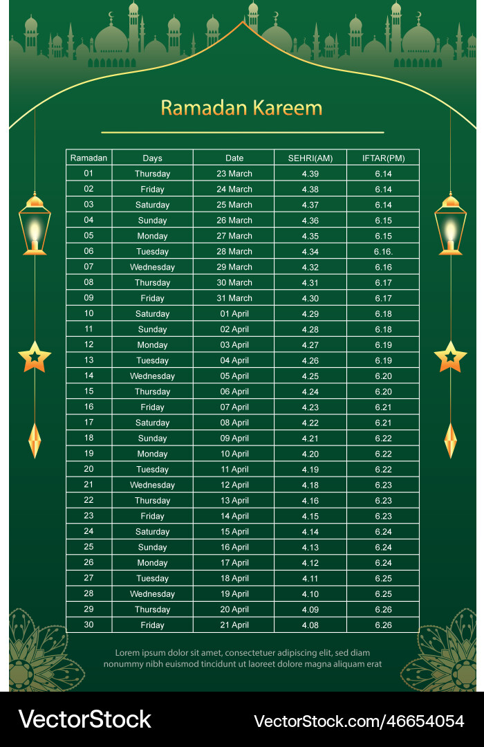 Ramadan iftar and sehri bangladesh time calendar Vector Image