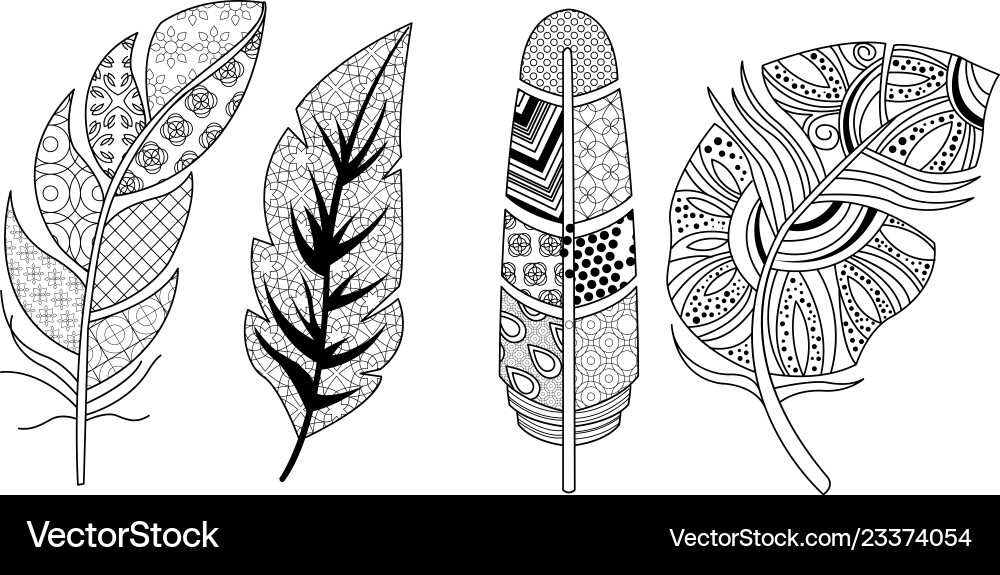 Vintage Tribal Feather Set Royalty Free Vector Image
