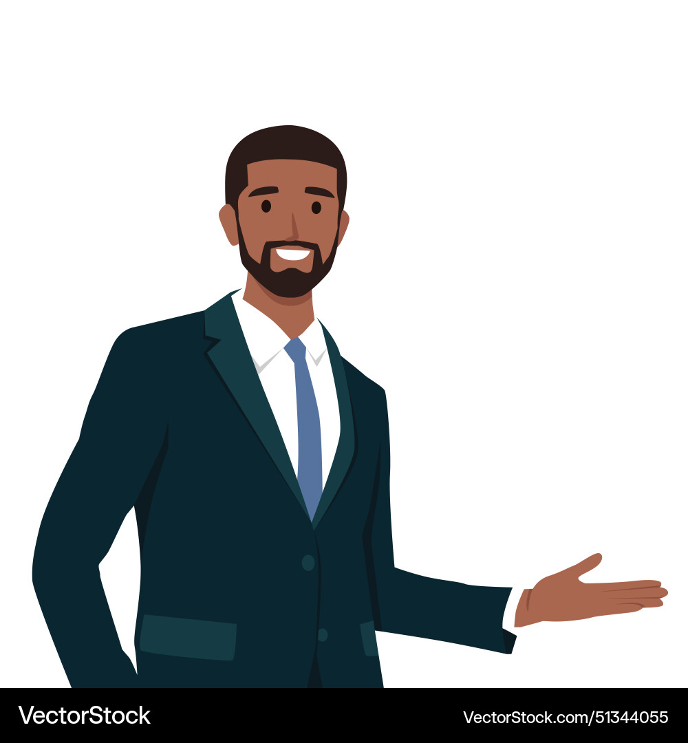 Businessman presenting something with suit and tie