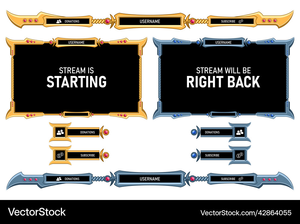 Fantasy stream overlay decoration gold metallic Vector Image