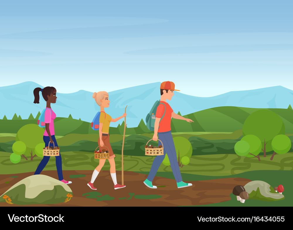 Happy friends walking Royalty Free Vector Image