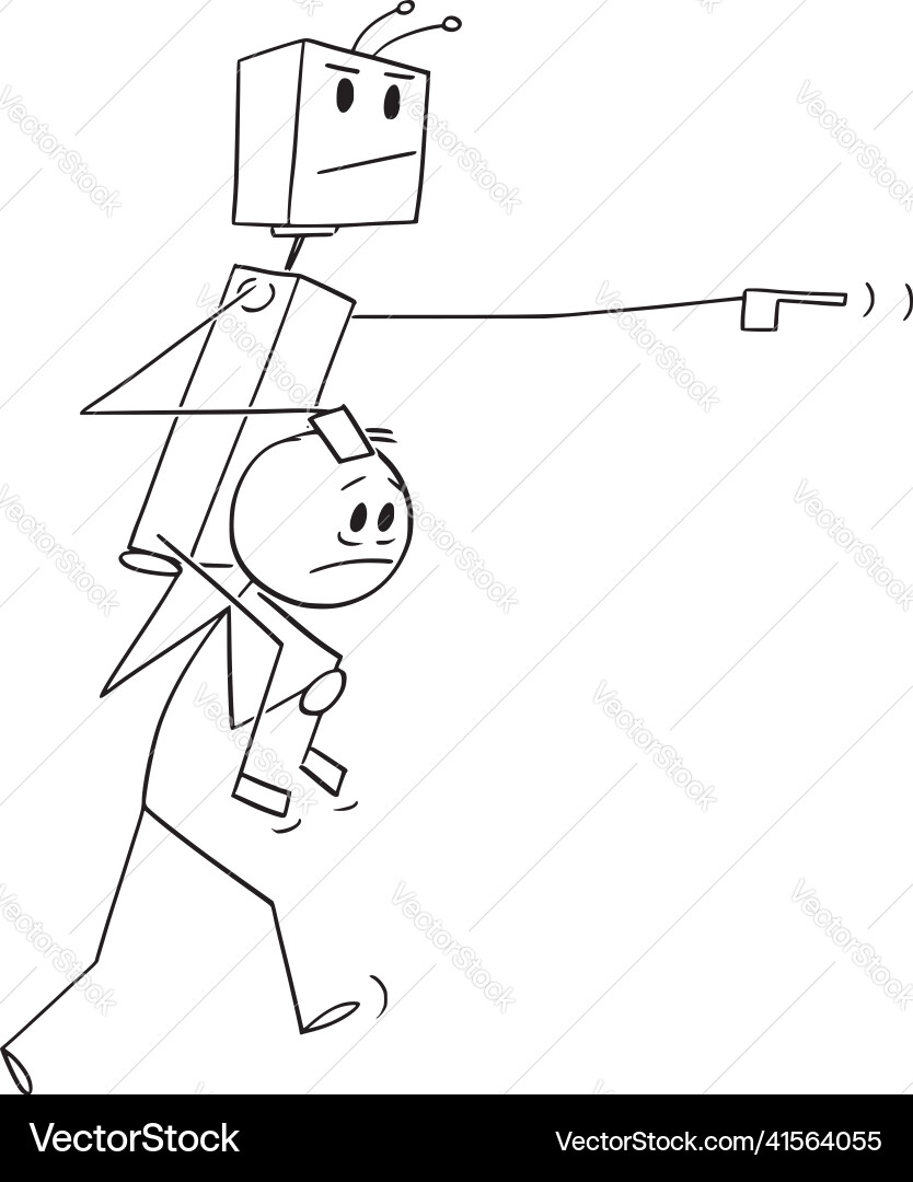 Human carrying robot on his shoulders cartoon Vector Image