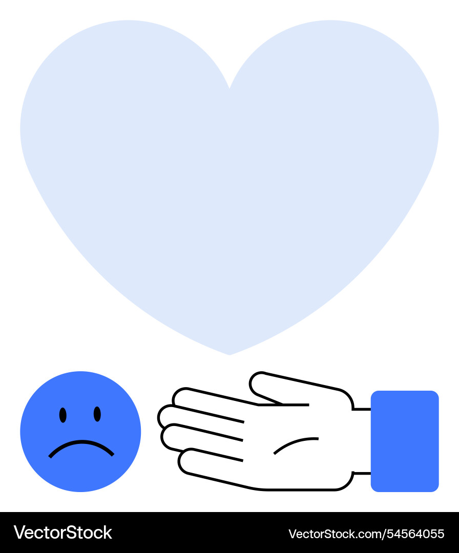 Outstretched hand with sad emoticon and large Vector Image