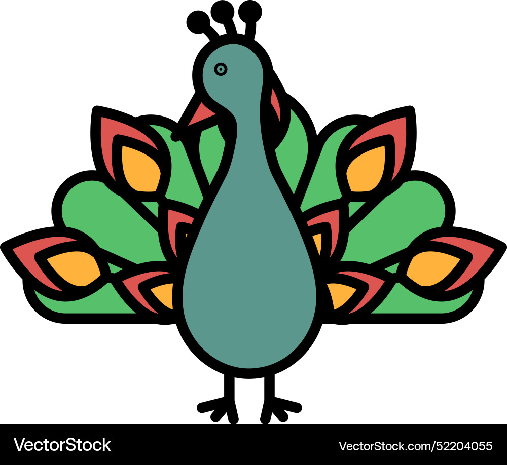 Peacock in line icon style Royalty Free Vector Image