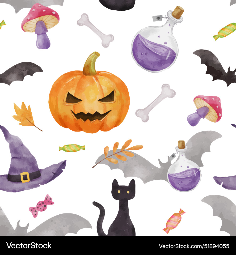 Seamless pattern for halloween party pumpkin bat Vector Image