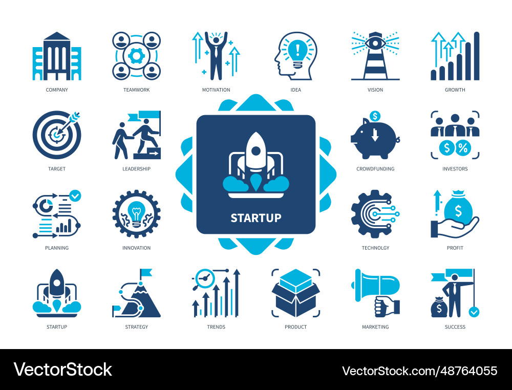 Startup Icon Set - Business & Growth Vector Image