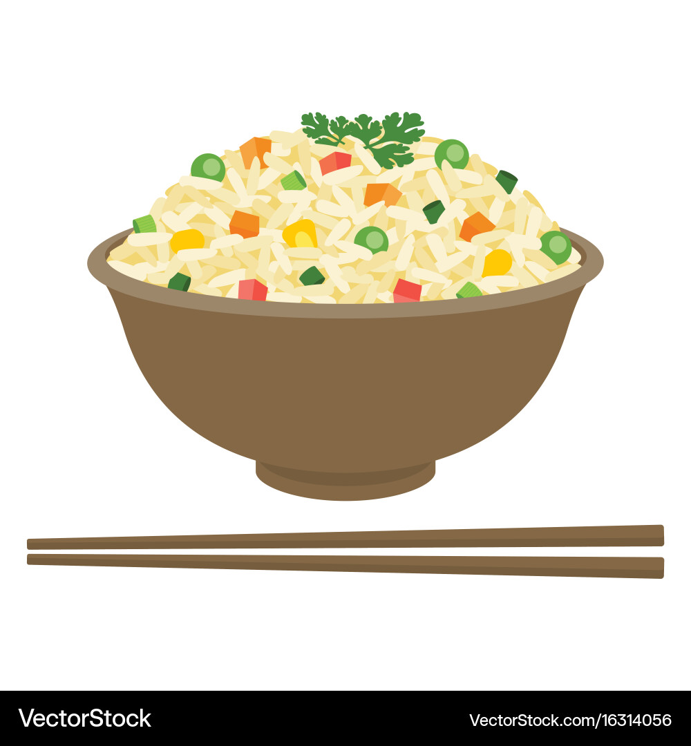 Fried rice in bowl with chopsticks Royalty Free Vector Image