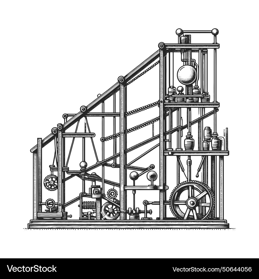 Intricate industrial machinery sketch Royalty Free Vector