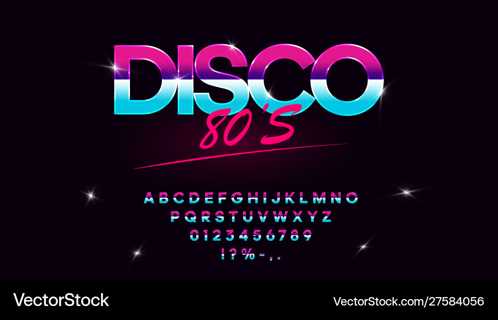 Retrowave synthwave font in 1980s style Royalty Free Vector
