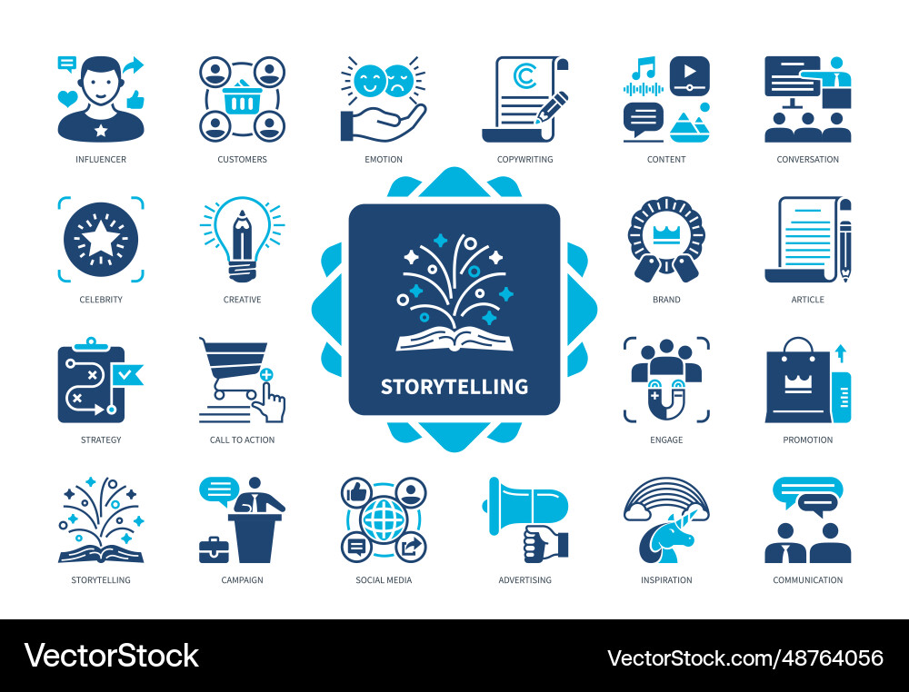 Storytelling solid icon set Royalty Free Vector Image