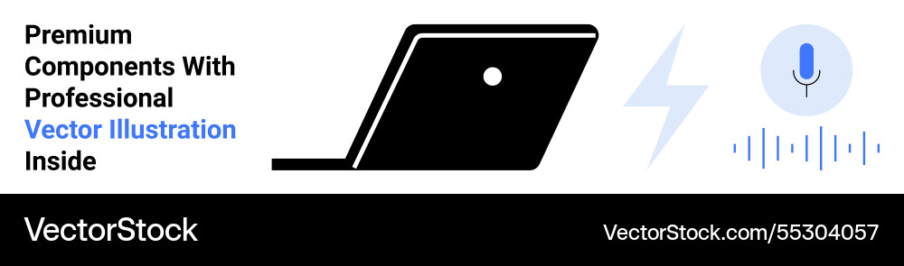 Laptop lightning bolt and microphone Royalty Free Vector