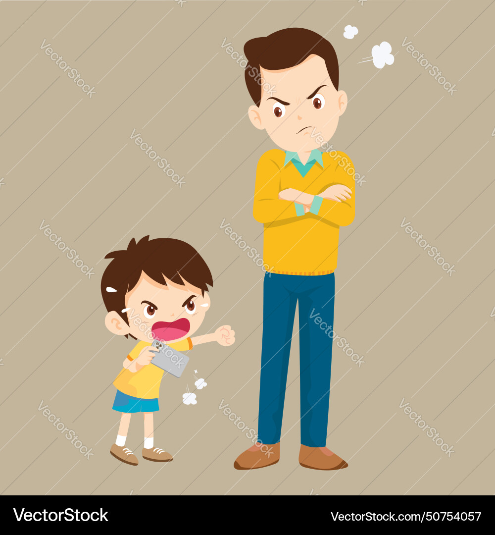 Parent angry to kid addicted phone Royalty Free Vector Image