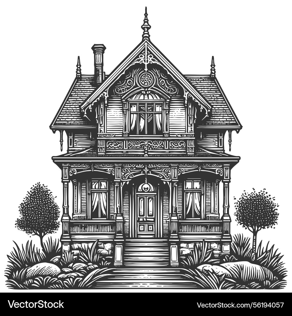 Vintage victorian house engraving Royalty Free Vector Image