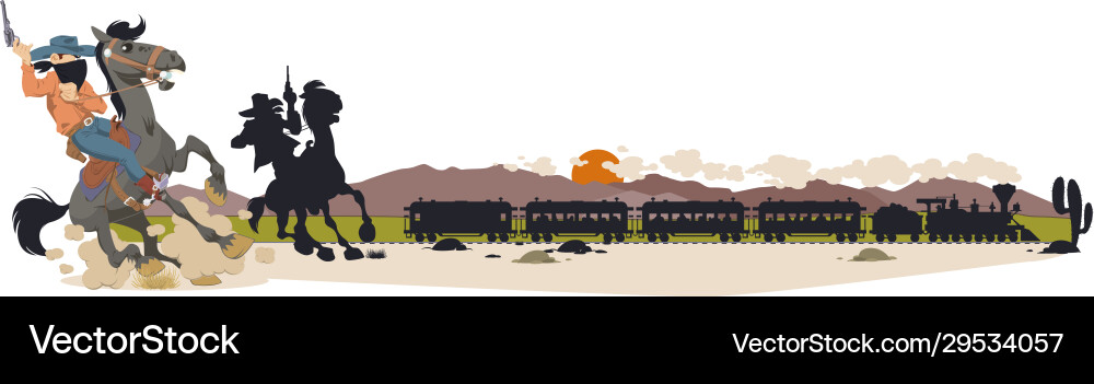 Wild west world robbery train cowboy on horse Vector Image