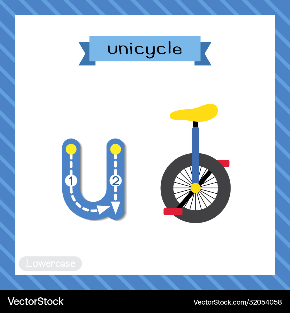 Letter u lowercase tracing unicycle Royalty Free Vector
