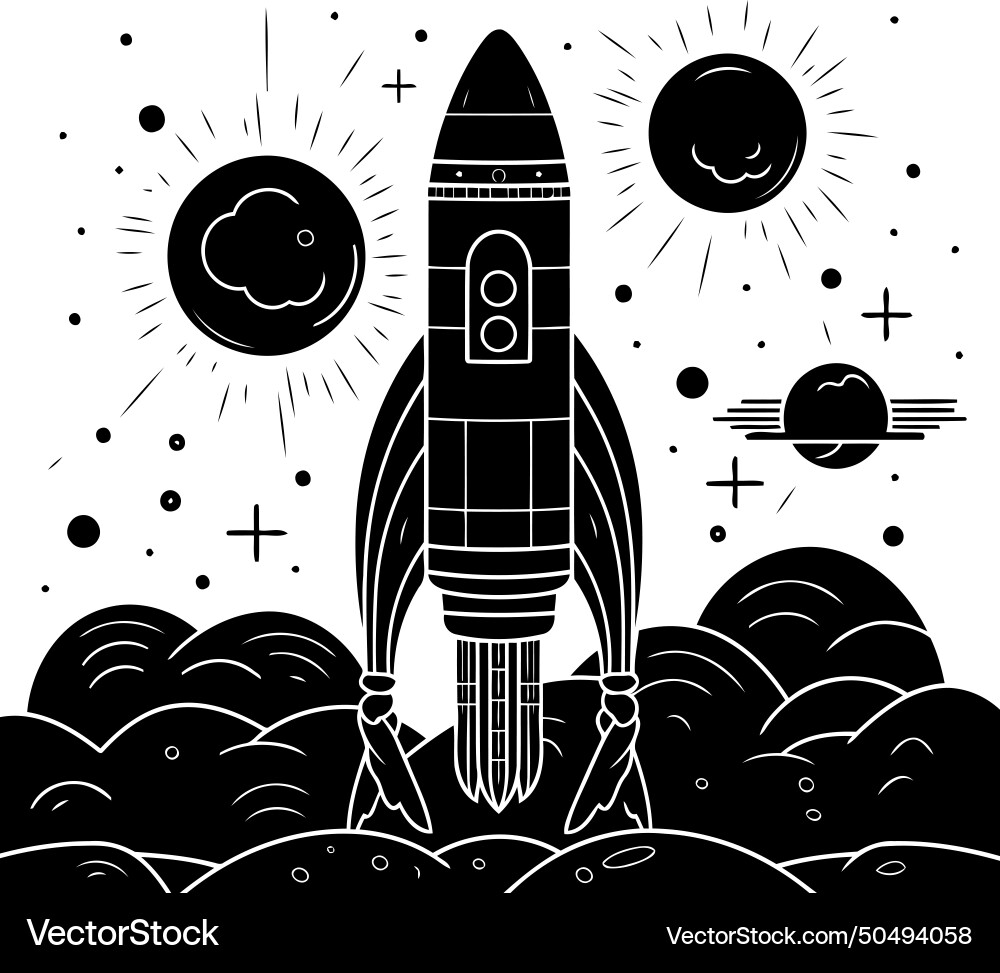 Space rocket in black and white for coloring book Vector Image