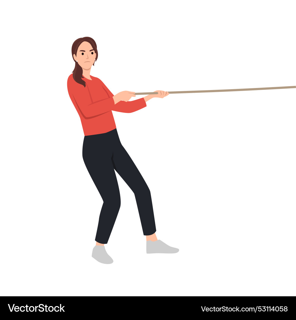 Woman pulling rope with strength and determination
